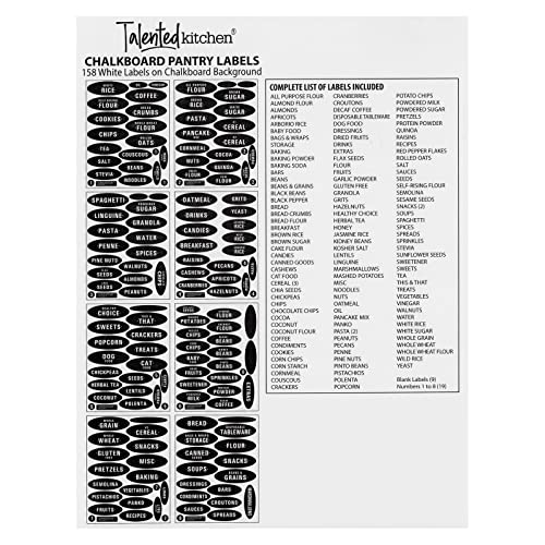 158 Pieces Chalkboard Pantry Labels for Food Containers, Preprinted White All Caps on Black Stickers for Jars, Kitchen Canisters (Water Resistant)