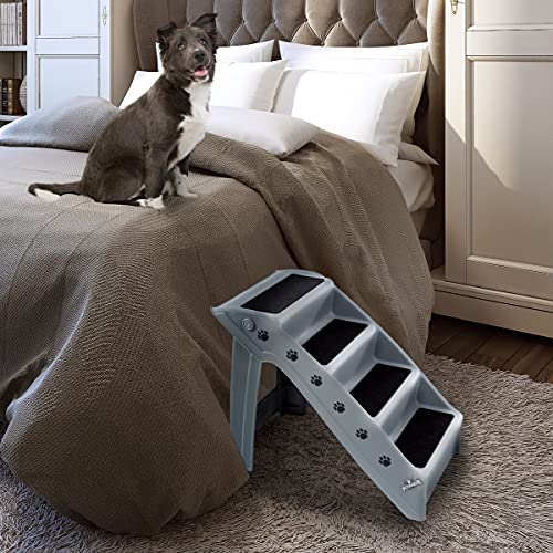 Pet Stairs Collection - Safe and Durable Indoor or Outdoor Ramp with 4-Step Design - Cat or Dog Steps for Couch, Bed, Truck, SUV, or Car by PETMAKER (Gray)