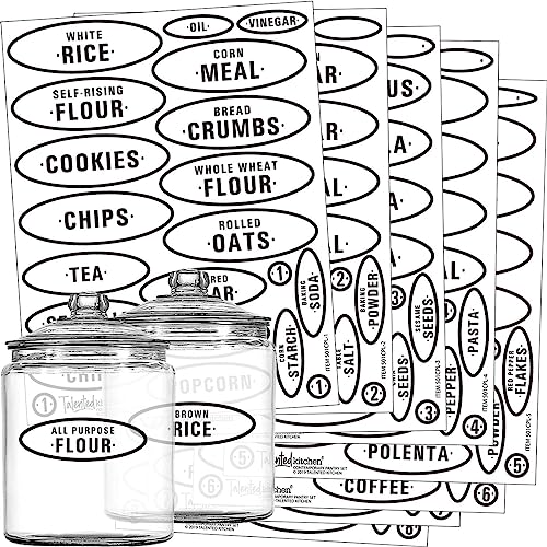 Talented Kitchen Pantry Labels - 164 Contemporary Preprinted Kitchen Label Set. Clear, Water Resistant Stickers, Food Jar Label. Jar Decals for Pantry Organization & Storage (Set of 164 - Contemporary