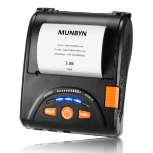 munbyn bluetooth receipt printer, 58mm mini wireless pos receipt printer 2" mobile thermal printer leather belt printer small business restaurant, sales esc/pos, portable receipt printer for android