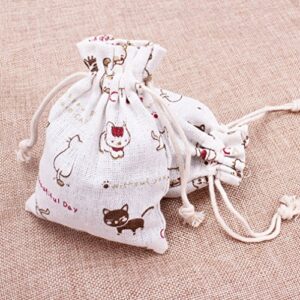 Amariver 24 Pcs Cute Cat Burlap Drawstring Bag Double Drawstring Linen Bags Reusable Linen Pouches, Perfect for Jewelry Pouch, Wedding Birthday Parties Favor, Gift/Candy Bags, Set of 24