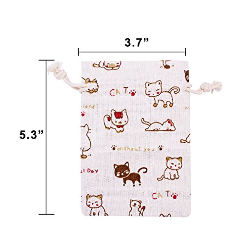 Amariver 24 Pcs Cute Cat Burlap Drawstring Bag Double Drawstring Linen Bags Reusable Linen Pouches, Perfect for Jewelry Pouch, Wedding Birthday Parties Favor, Gift/Candy Bags, Set of 24