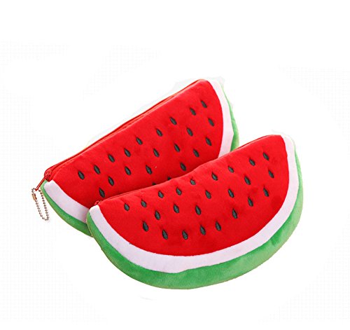 2Pcs Cute Big Volume Watermelon Pencil Case Pen Bags Stationery Pouch Cosmetic Makeup Box Coins Holder for Students Girl (Pink and Red)