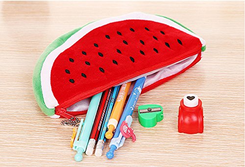 2Pcs Cute Big Volume Watermelon Pencil Case Pen Bags Stationery Pouch Cosmetic Makeup Box Coins Holder for Students Girl (Pink and Red)