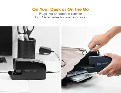 Bostitch Office Portable Electric Stapler, 20 Sheets, AC or Battery Powered, Black (MDS20-BLK)