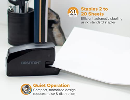 Bostitch Office Portable Electric Stapler, 20 Sheets, AC or Battery Powered, Black (MDS20-BLK)