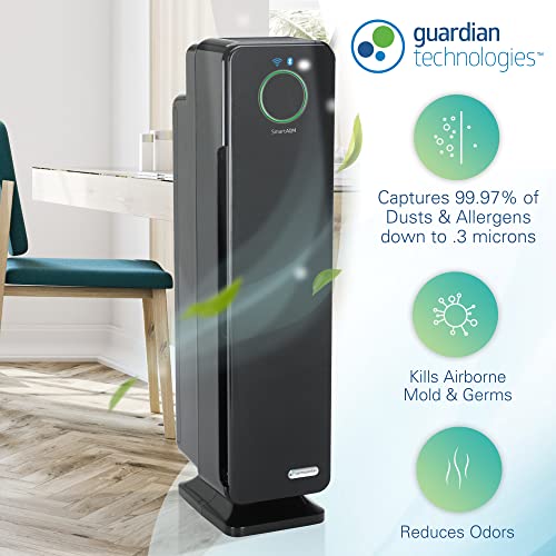 Germ Guardian Wi-Fi Bluetooth Smart Voice Control Air Purifier, UV Light Sanitizer Eliminates Germs, Mold, Odors, True HEPA Filters Allergies, Pollen, Smoke, Dust, Pet Dander, 28 inch, CDAP5500BCA