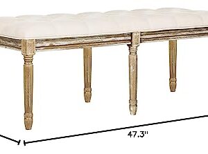 Safavieh Home Collection Rocha French Brasserie Tufted Beige and Rustic Oak 19-inch Wood Bench