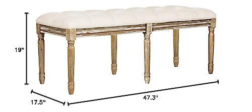 Safavieh Home Collection Rocha French Brasserie Tufted Beige and Rustic Oak 19-inch Wood Bench