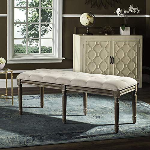 Safavieh Home Collection Rocha French Brasserie Tufted Beige and Rustic Oak 19-inch Wood Bench