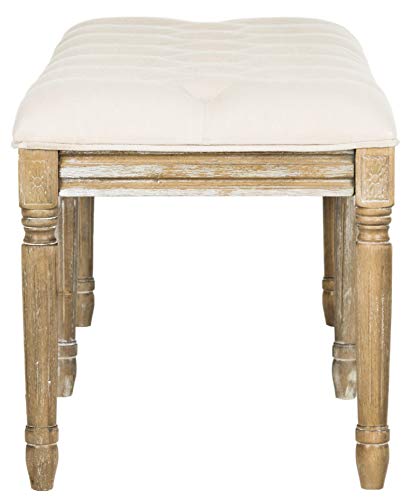 Safavieh Home Collection Rocha French Brasserie Tufted Beige and Rustic Oak 19-inch Wood Bench