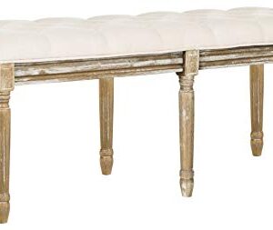 Safavieh Home Collection Rocha French Brasserie Tufted Beige and Rustic Oak 19-inch Wood Bench