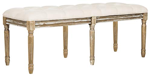 Safavieh Home Collection Rocha French Brasserie Tufted Beige and Rustic Oak 19-inch Wood Bench