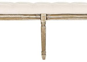 Safavieh Home Collection Rocha French Brasserie Tufted Beige and Rustic Oak 19-inch Wood Bench