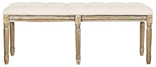 Safavieh Home Collection Rocha French Brasserie Tufted Beige and Rustic Oak 19-inch Wood Bench