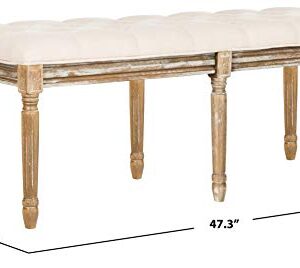 Safavieh Home Collection Rocha French Brasserie Tufted Beige and Rustic Oak 19-inch Wood Bench