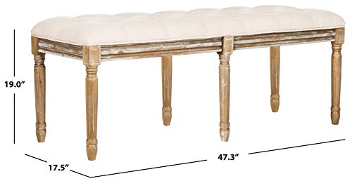 Safavieh Home Collection Rocha French Brasserie Tufted Beige and Rustic Oak 19-inch Wood Bench