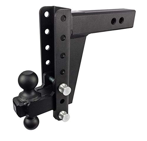 BulletProof Hitches 2.5" Adjustable Heavy Duty (22,000lb Rating) 8" Drop/Rise Trailer Hitch with 2" and 2 5/16" Dual Ball (Black Textured Powder Coat, Solid Steel)