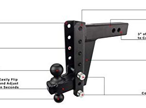 BulletProof Hitches 2.5" Adjustable Heavy Duty (22,000lb Rating) 8" Drop/Rise Trailer Hitch with 2" and 2 5/16" Dual Ball (Black Textured Powder Coat, Solid Steel)