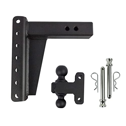 BulletProof Hitches 2.5" Adjustable Heavy Duty (22,000lb Rating) 8" Drop/Rise Trailer Hitch with 2" and 2 5/16" Dual Ball (Black Textured Powder Coat, Solid Steel)