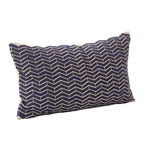 SARO LIFESTYLE Marcella Chevron Design Cotton Down Filled Throw Pillow, 14" x 22", Navy Blue