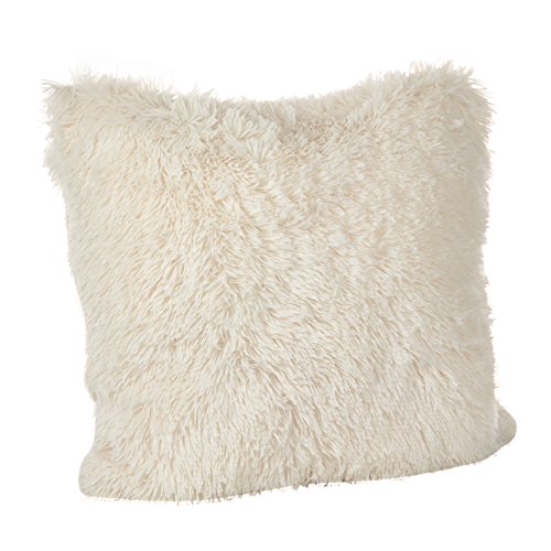 SARO LIFESTYLE Juneau Collection Classic Faux Fur Down Filled Throw Pillow, 18" Down, Ivory