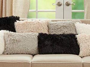 SARO LIFESTYLE Juneau Collection Classic Faux Fur Down Filled Throw Pillow, 18" Down, Ivory