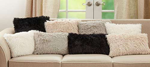 SARO LIFESTYLE Juneau Collection Classic Faux Fur Down Filled Throw Pillow, 18" Down, Ivory