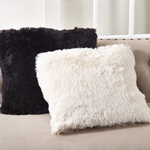 SARO LIFESTYLE Juneau Collection Classic Faux Fur Down Filled Throw Pillow, 18" Down, Ivory