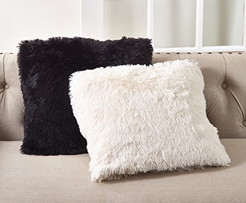 SARO LIFESTYLE Juneau Collection Classic Faux Fur Down Filled Throw Pillow, 18" Down, Ivory