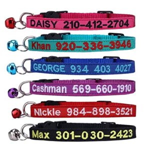 cat collar,personalized embroidered nylon cat id collars with bell - custom text with pet name and phone number …