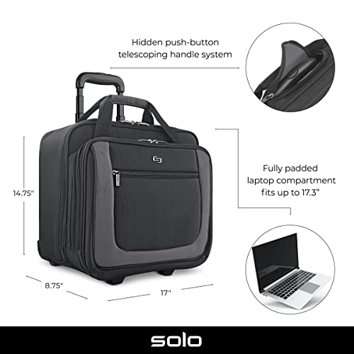 Solo New York Bryant Rolling Laptop Bag, Black/Grey, 14" x 16.8" x 5" (PT136)