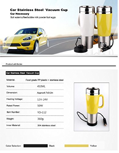 ANKOMINA 450ml Vacuum Insulated Stainless Steel Travel Mug Car Cup with Charger Car Boiling Mug Electric Kettle Boiling Vehicle Thermos DC12V Heating Cup