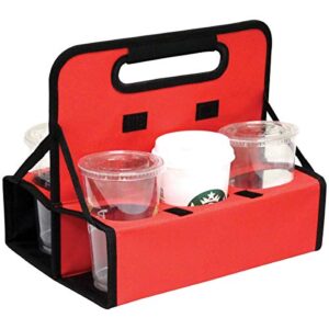 Preferred Nation Reusable Cup Carrier/Caddy (Set of 2), Holds 6 Soda Coffee Cups or Cans, Sturdy Frame and Solid Base, Foldable Convenient Easy to Carry | Great for Food Delivery Red