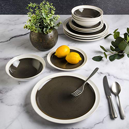 Gibson Elite Clementine 12 Piece Dinnerware Set, Grey