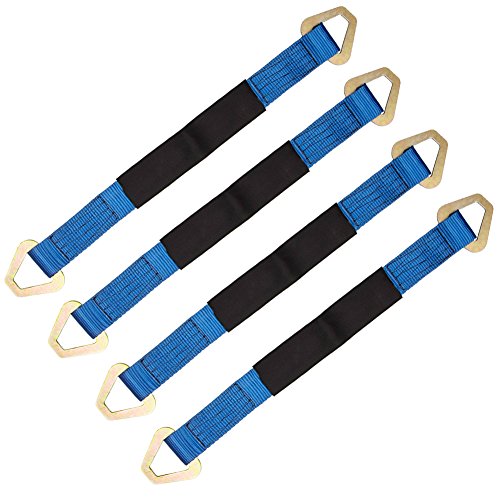 4 Pack 2" x 24" Axle Strap 10000 Lbs Break Strength 3335 Lbs Working Load Heavy Duty Tie Down Axle Straps with D-Ring and Protective Sleev for Securing Car Transport (Blue)