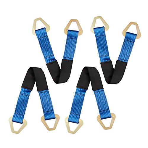 4 Pack 2" x 24" Axle Strap 10000 Lbs Break Strength 3335 Lbs Working Load Heavy Duty Tie Down Axle Straps with D-Ring and Protective Sleev for Securing Car Transport (Blue)