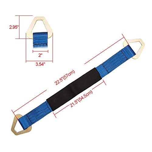 4 Pack 2" x 24" Axle Strap 10000 Lbs Break Strength 3335 Lbs Working Load Heavy Duty Tie Down Axle Straps with D-Ring and Protective Sleev for Securing Car Transport (Blue)