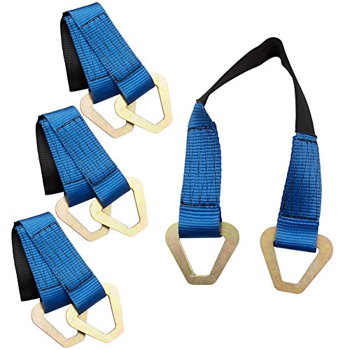 4 Pack 2" x 24" Axle Strap 10000 Lbs Break Strength 3335 Lbs Working Load Heavy Duty Tie Down Axle Straps with D-Ring and Protective Sleev for Securing Car Transport (Blue)