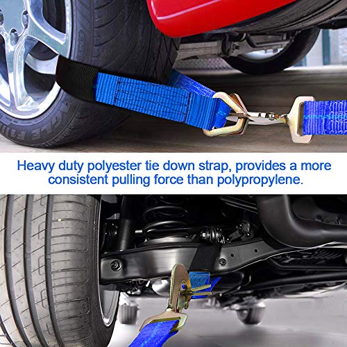 4 Pack 2" x 24" Axle Strap 10000 Lbs Break Strength 3335 Lbs Working Load Heavy Duty Tie Down Axle Straps with D-Ring and Protective Sleev for Securing Car Transport (Blue)