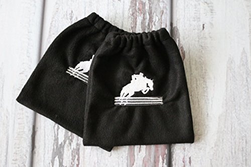 English Stirrup Covers, Stirrup Bag, Equine Iron Covers, Elastic Closing, Embroidered Jumping Horse and Rider