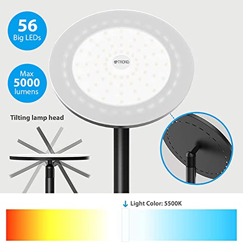 TROND Floor Lamps for Living Room - 5000LM Super Bright LED Torchiere Floor Lamp with 5-Level Dimmable, 5500K Natural Daylight Modern Tall Standing Lamp Reading Light, 30mins Timer for Home Office