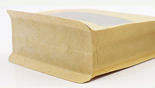 Couga Mall 50 PCS Universal Kraft Paper Packing Bag, Zip Lock Stand Up Storage Pouch Package Bag With Clear Window for Storing Snacks, Beans, Seeds and Tea Leaves(6.3"10.2")