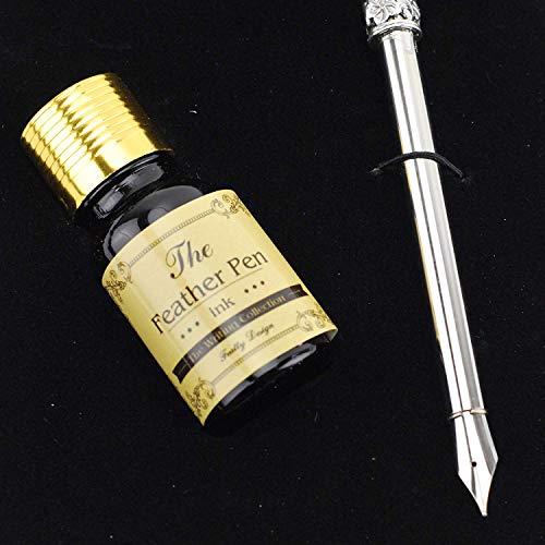 Peacock Feather Quill Pen Calligraphy Writing Dip Pen with Ink for Kids Friends, Write Smoothly, Birthday Wedding Gift Set