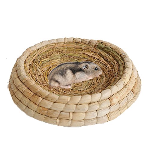 Handwoven Straw Bird Nest Cage for Parrot Macaw African Greys Budgies House Hatching Breeding Cave Also for Dove Hamster Gerbil Chinchillas (L)