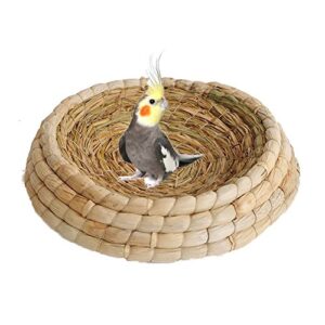 Handwoven Straw Bird Nest Cage for Parrot Macaw African Greys Budgies House Hatching Breeding Cave Also for Dove Hamster Gerbil Chinchillas (L)