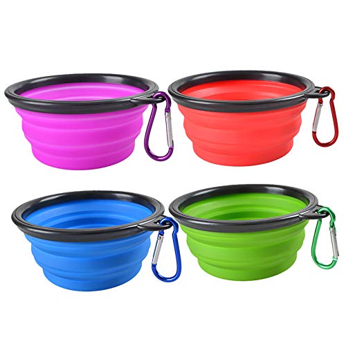 Collapsible Dog Bowls, Portable Foldable Dogs Cats Travel Water Food Bowls with Carabiner Clip for Walking, Traveling,Hiking (4 Pack)