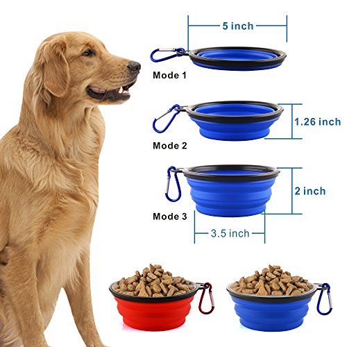 Collapsible Dog Bowls, Portable Foldable Dogs Cats Travel Water Food Bowls with Carabiner Clip for Walking, Traveling,Hiking (4 Pack)