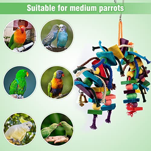 MEWTOGO Bird Parrot Wooden Toys, Multicolor Durable Bird Chewing Toy with Edible Coloring for Bird Cage Conures Cockatiels Foraging and Amazon Parrot Toys