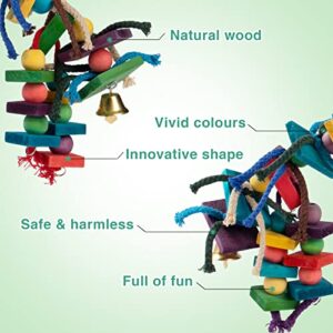 MEWTOGO Bird Parrot Wooden Toys, Multicolor Durable Bird Chewing Toy with Edible Coloring for Bird Cage Conures Cockatiels Foraging and Amazon Parrot Toys